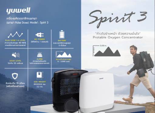 เครื่องผลิตออกซิเจนแบบพกพา Yuwell รุ่น Spirit-3 รับประกัน 1 ปี - MD Meda เมดา เมดิคอล